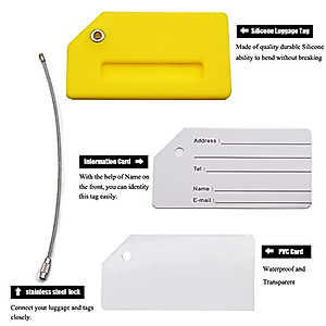 7 Pack Silicone Luggage Tag Baggage Handbag Travel Suitcase Tags with Name ID Card Perfect to Quickly Spot Luggage Suitcase (Yellow）