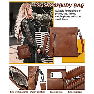3 Pcs PU Leather Backpack Purse for Women Crossbody Purse Set Women's Crossbody Handbags Soft College Casual Shoulder Bag for Ladies Travel, Brown