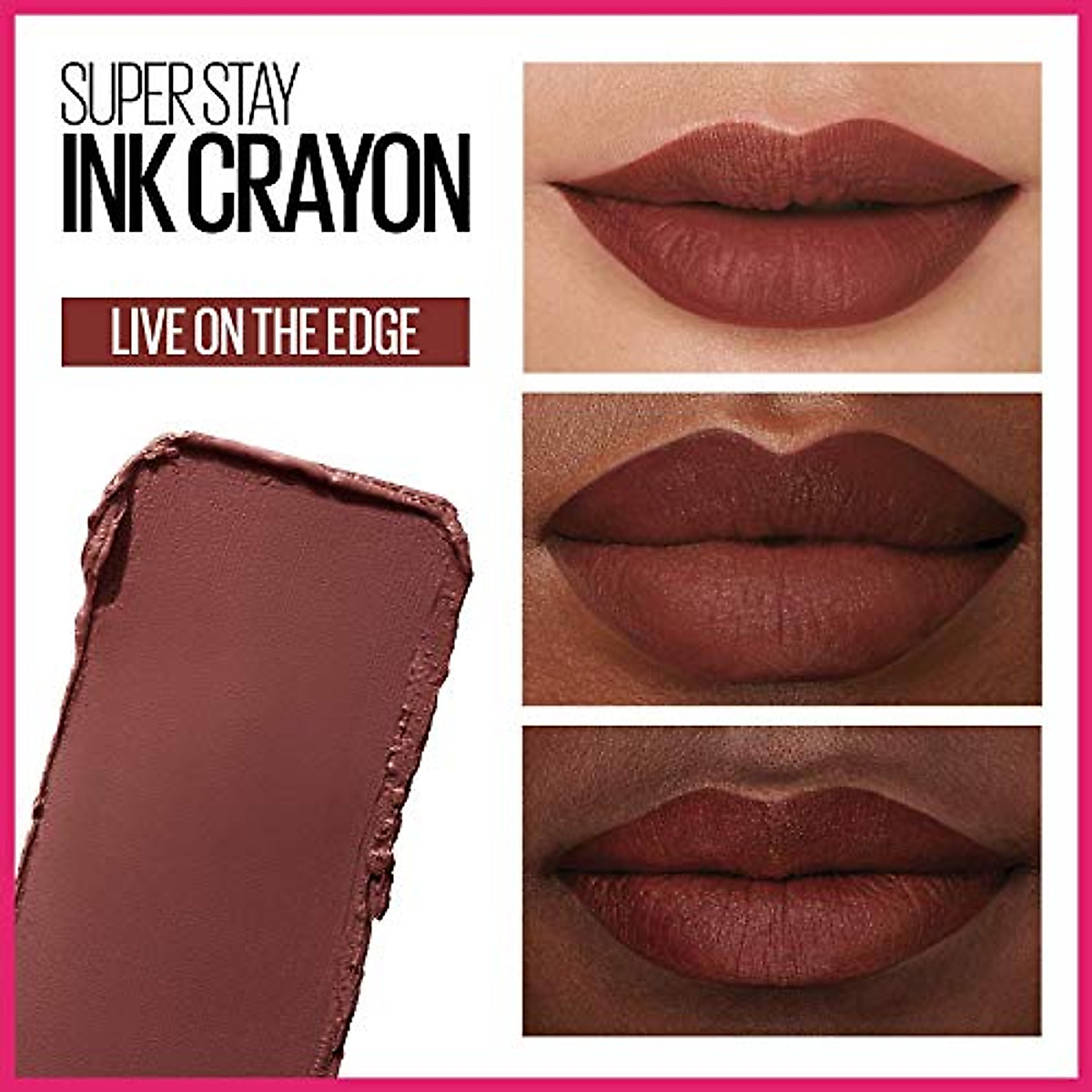 Maybelline Super Stay Ink Crayon Lipstick Makeup, Precision Tip Matte Lip Crayon with Built-in Sharpener, Longwear Up To 8Hrs, Live On The Edge, Purple Brown, 1 Count
