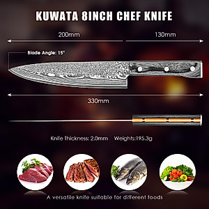 Damascus Chef Knife 8 Inch, Professional Japanese VG10 Damascus Steel Super Sharp Cooking Knife, G10 Ergonomic Color Wooden Handle with Luxury Gift Box