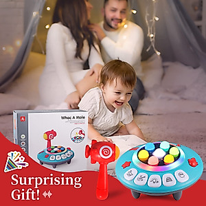 Tiyol 8-in-1 Musial Pounding Board, Baby Boy Toys, Light-Up UFO, Spaceship Hammer Educational Game for Toddler, Fun Birthday for Kids