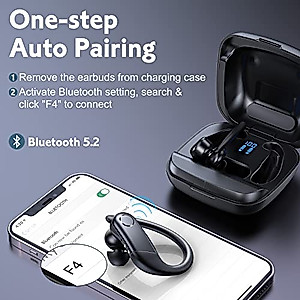 Wireless Headphones, 99H Playtime Wireless Earbuds with Mics and Charging Case for iPhone Android, Waterproof Running Headphones for Gym Yoga Workout, Hi-Fi Sound Over Ear Buds with Earhooks