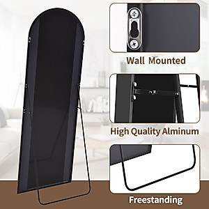 OGCAU Full Length Mirror, Floor Mirror, 65"x22" Arched-Top Mirror, Hanging or Leaning, Standing Mirror, Body, Wall Mounted with Aluminum Frame for Bedroom Living Room, Black
