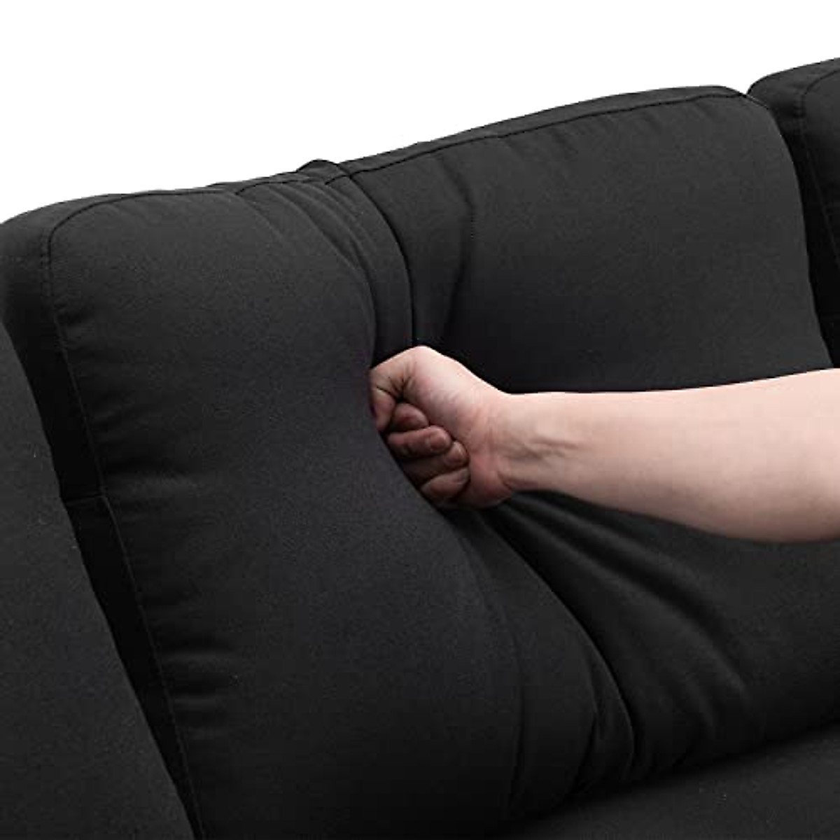 Sofa Bed Combo U Shaped Sofa Wide Recliner, Silver Plated Feet, Black