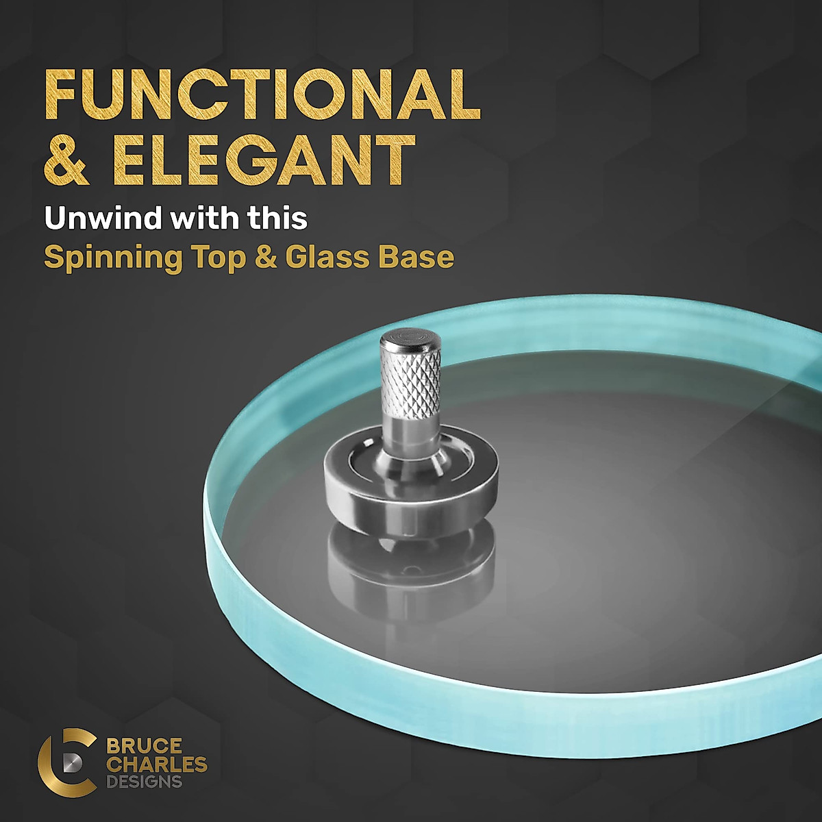Bruce Charles Designs - Schulte Stainless Steel Metal Spinning Top & Glass Spinning Top Base Starter Set, Mental Focus, Spinning Toy with Glass Top Set, Desk Toys for Office
