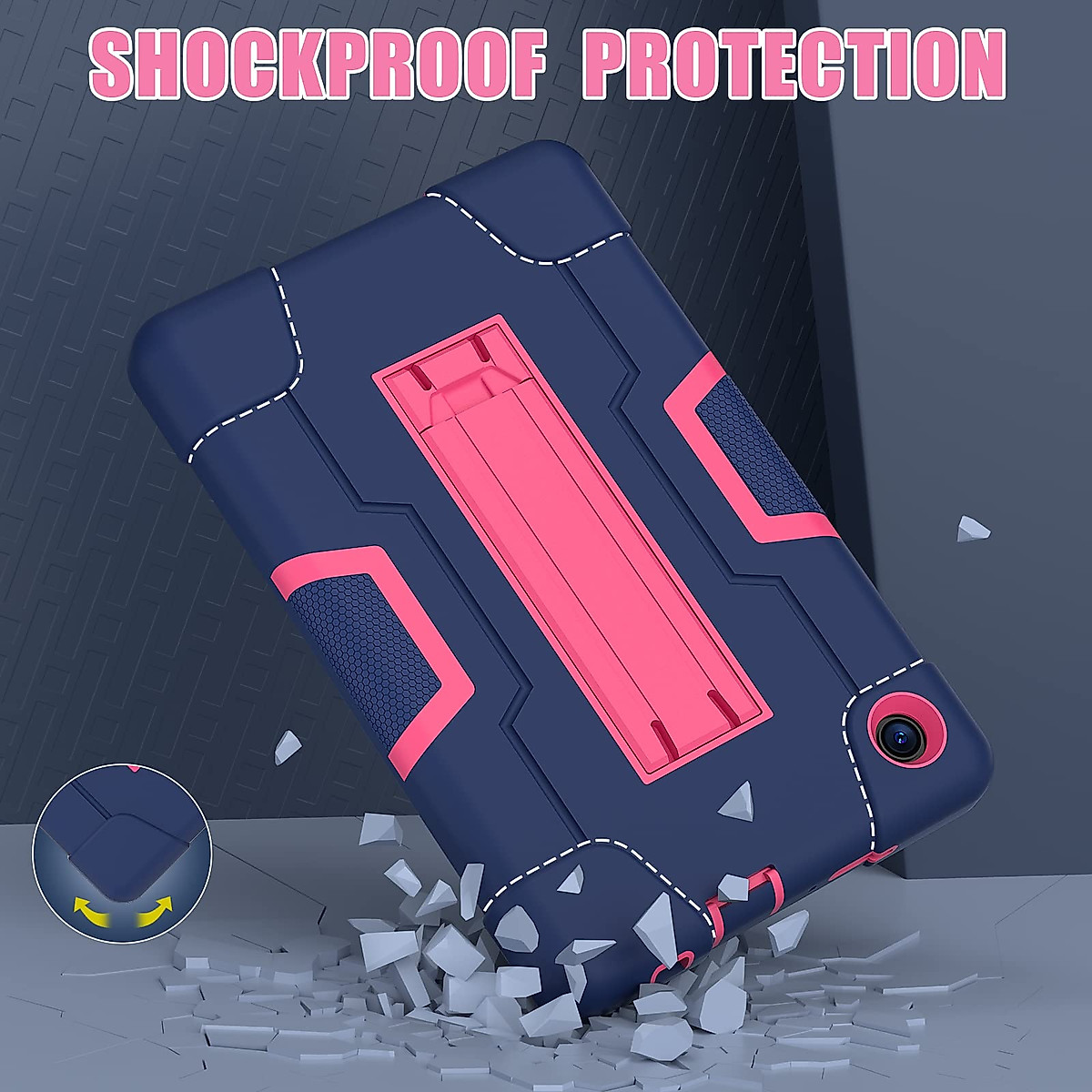 Bingcok for TCL TAB 8 LE Case, TCL TAB 8 LE Case for Kids, Heavy Duty Rugged Full-Body Hybrid Shockproof Drop Protection Cover for TCL Tab 8 LE (9137W) 2023/TCL Tab 8 WiFi (9132X) (5-Navy+Rose)