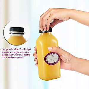 DilaBee 16 Oz Empty Plastic Juice Bottles with Lids – 12 Pack Small Square Drink Containers - Great for Storing Homemade Juices, Water, Smoothies, Tea and Other Beverages - Food Grade BPA Free