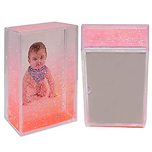 Glitter Picture Frames, Floating Sparkle, 2X3 Pink Picture Frame, Water Clear Plastic Cute Photo Frame, Tabletop&Tabletop Photo Display, for Girls Baby Family Best Friends (Pink)