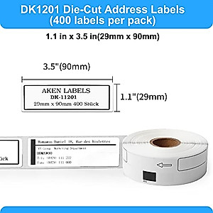 DK-1201 QL-800 Die Cut Address Label Replacement for Brother DK1201 Die-Cut Standard Rolled Address Labels 29mm x 90mm, Use for Brother QL-700 QL-810W QL-820NWB Label Printers, 12 Rolls(400pcs/roll)