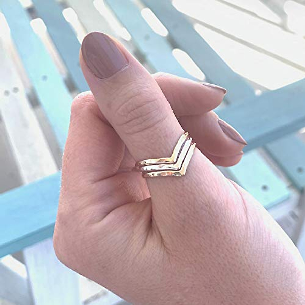 TOE RINGS & THINGS Triple Chevron Gold and Sterling Finger or Thumb Ring | Unisex Sizes 5-12 (11)