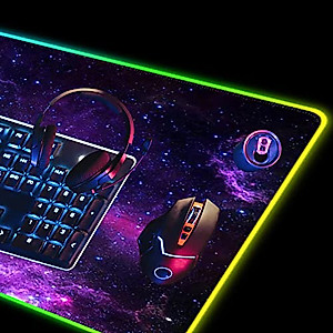DINKY RGB Gaming Mouse Pad, Large Extended Soft Led Mouse Pad with 14 Lighting Modes, Water Resist Keyboard Pad, Computer Keyboard Mousepads Mat 31.4×11.8 inches- Purple Nebula
