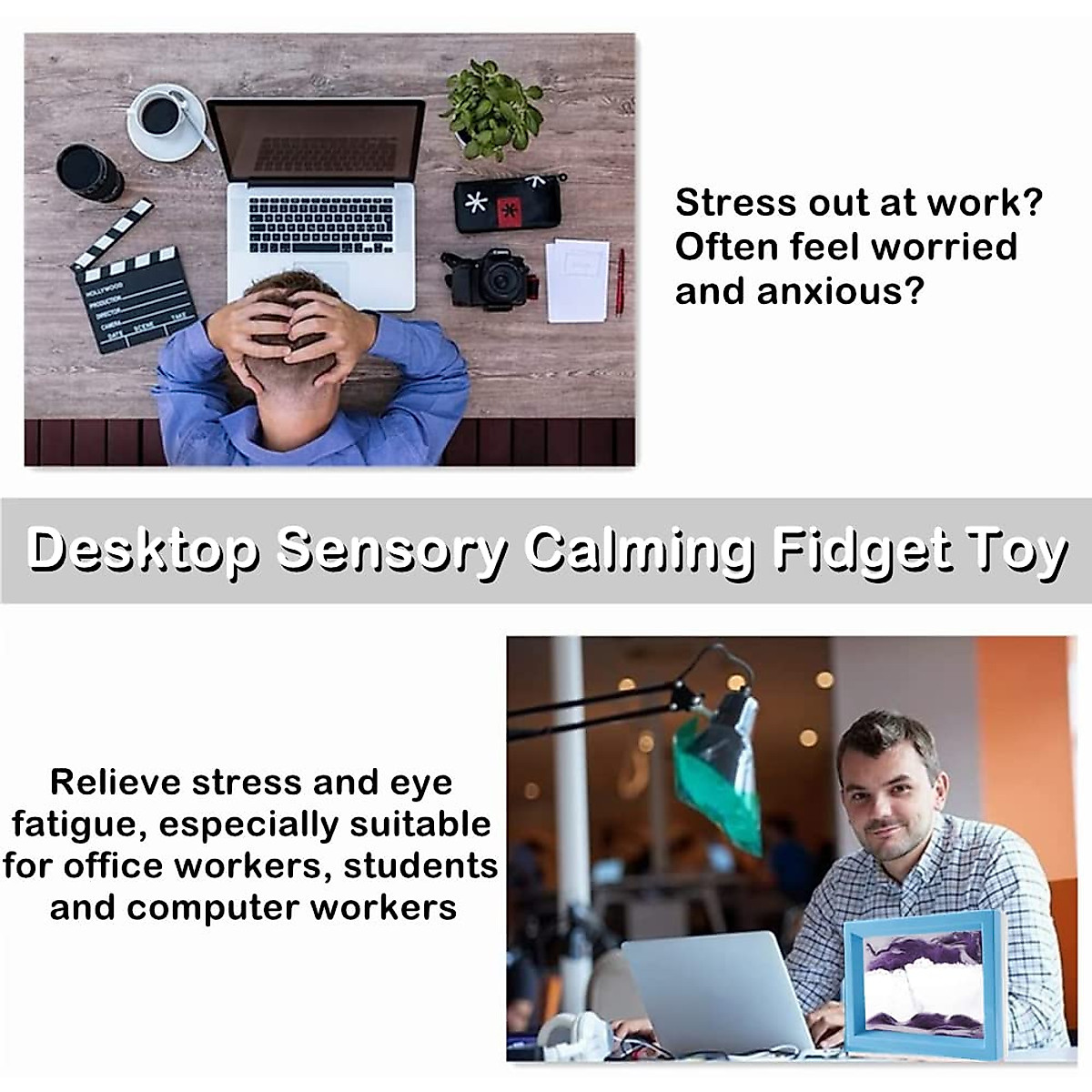 ANXUS Moving Sand Art Liquid Motion Bubble, Flowing Sand Art Picture, Desktop Art, Sensory Calming Fidget Desk Decor, Voted Best Gift! (Purple)