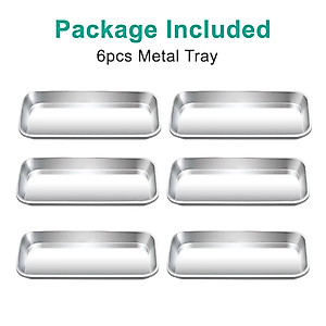 Yzurbu 6pcs Metal Tray, Stainless Steel Small Tray for Tattoo, Resin, Bathroom, Lab Instrument Supplies