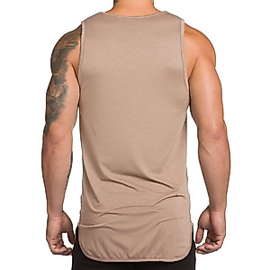Magiftbox Mens Extended Scoop Workout Stringer Tank Tops Gym Shirts for Men Black/Khaki T05_Khaki_US-M