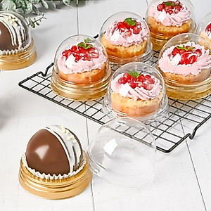 TOFLEN 50 Pack 3 Inches Gold Charcuterie Domes with Clear Lids, Plastic Hot Cocoa Bomb Boxes, Individual Party Dessert Display Charcuterie Domes for Catering Event Wedding