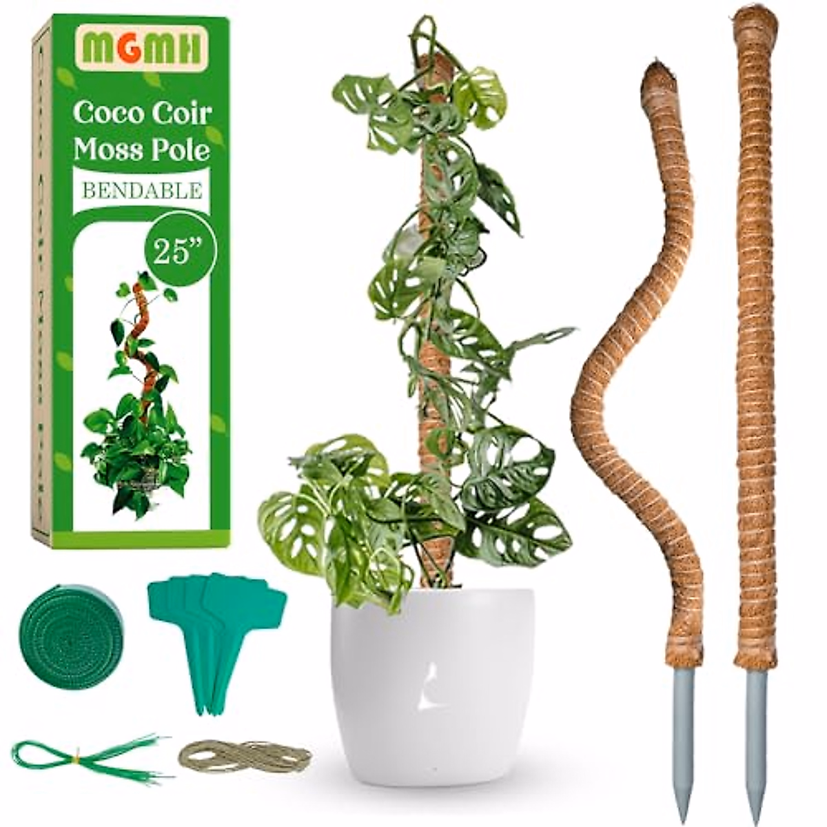 MGMH Coco Coir Moss Pole for Plants, 2 Sticks 25 Inch Bendable Plant Stakes Made of Real Coco Coir, Good for Climbing Plants Monstera and Other Creeper Plants Grow Upwards