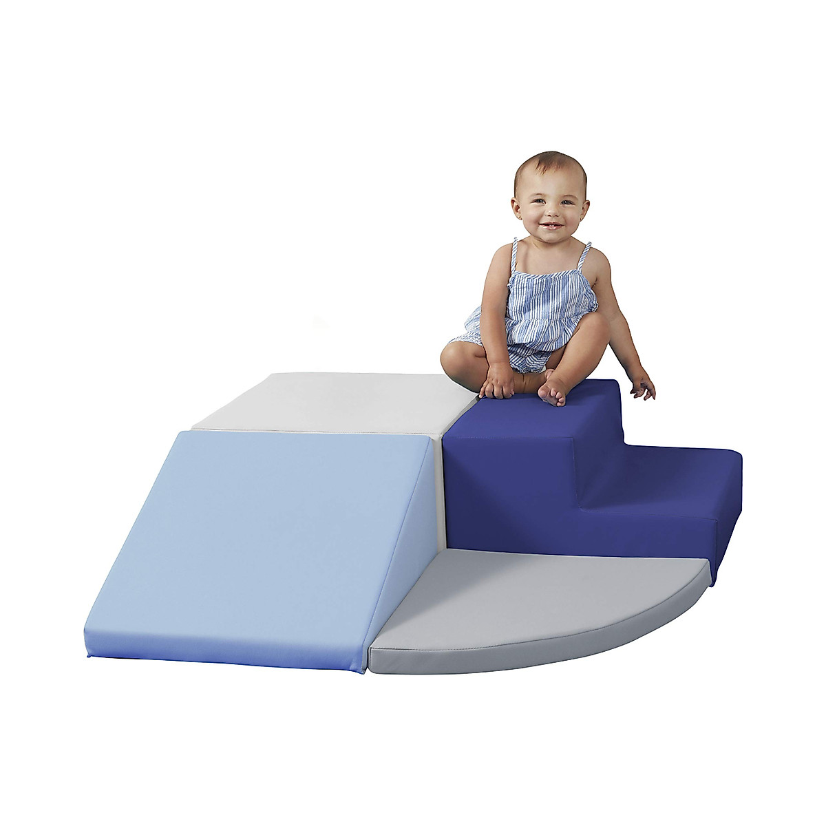 SoftScape Toddler Playtime Corner Climber, Indoor Active Play Structure for Toddlers and Kids, Safe Soft Foam for Crawling and Sliding (4-Piece Set) - Navy/Powder Blue, 11619-NVPB