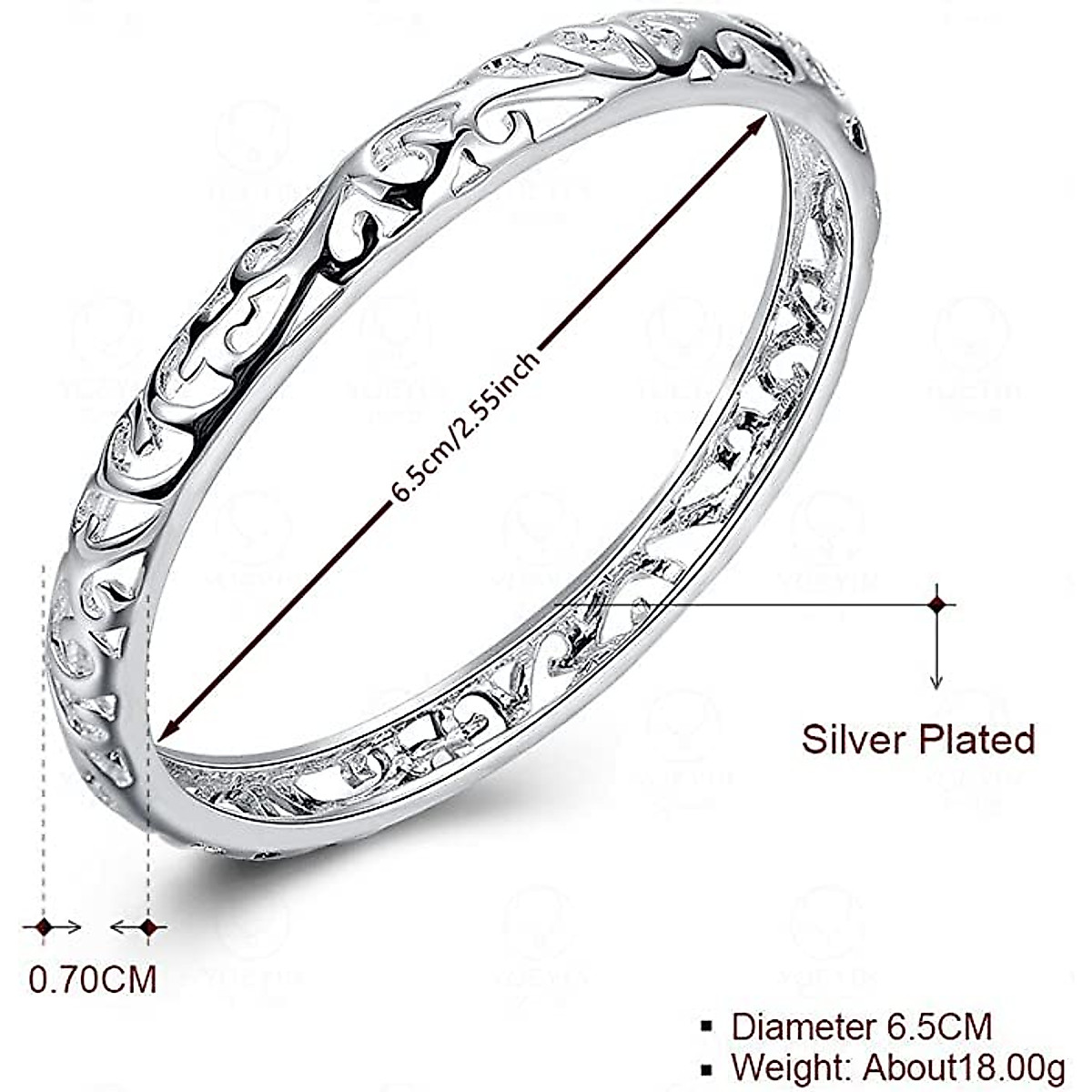 KACON Sterling Silver Bangle Bracelet, Fashion Simple Open Bangles Cuff bracelets for Women