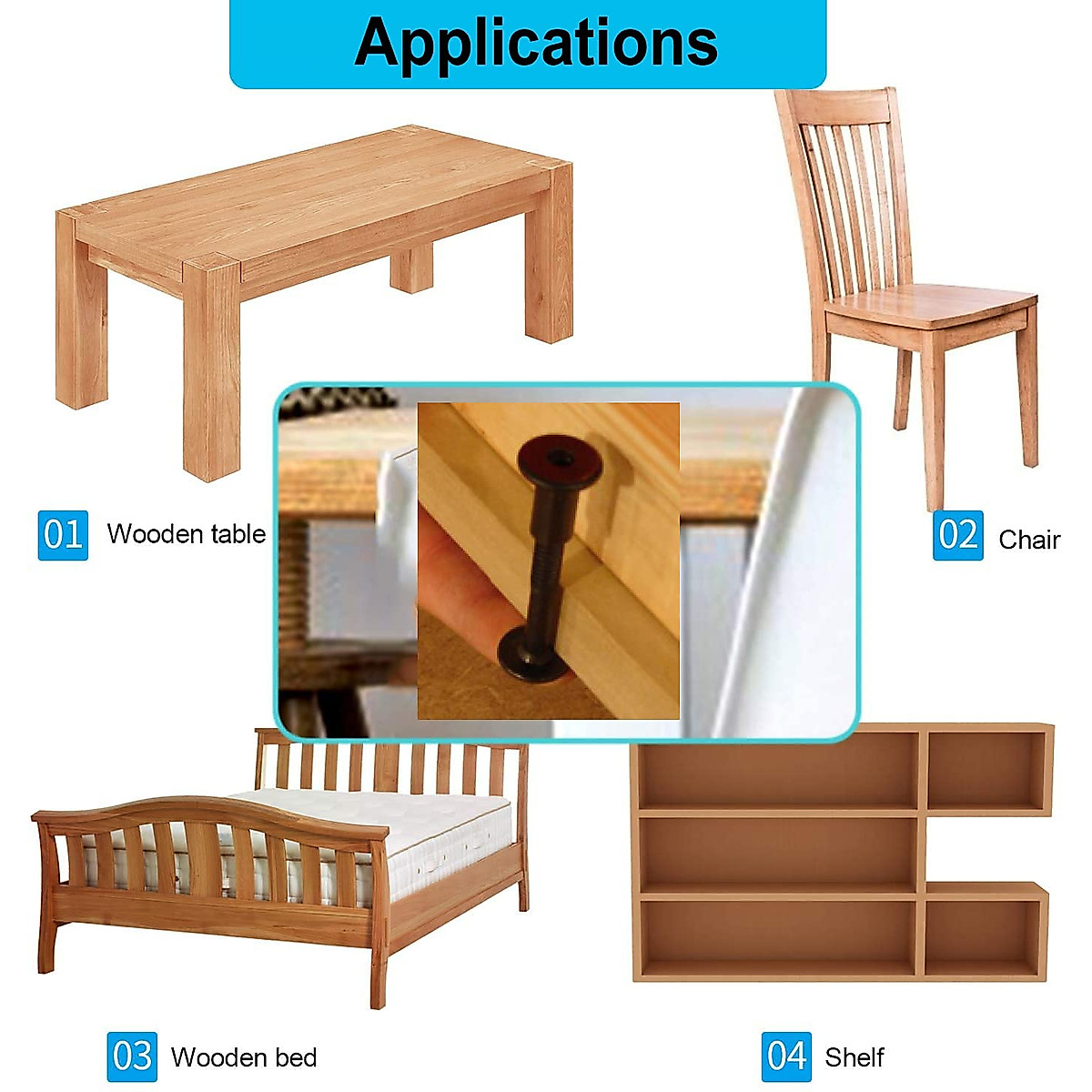 cSeao 10-Pack M6 x 15mm Black Countersunk Socket Cap Bolts Barrel Nuts Kit for Furniture Chairs Bed Crib
