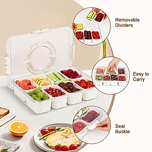 Eletional Divided Serving Tray with Lid and Handle - Snackle Box Charcuterie Platter, Clear Organizer for Candy, Fruits, Nuts, Snacks - Perfect for Party, Entertaining, 8 Compartments, White
