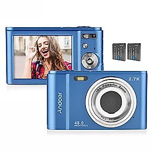 Andoer Portable Digital Camera 48MP 2.7K 2.88-inch IPS Screen 16X Zoom Auto Focus Self-Timer 128GB Extended Memory Face Detection Anti-Shaking with 2pcs Batteries Hand Strap Carry Pouch