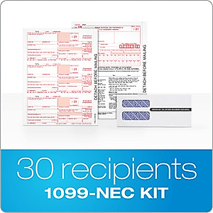TOPS 1099 NEC 3 Up Forms 2021, Tax Forms Kit for 30 Recipients, 5 Part NEC Tax Form Sets with Self Seal 1099 Envelopes and 3 1096 (TX22905KIT-NE21)