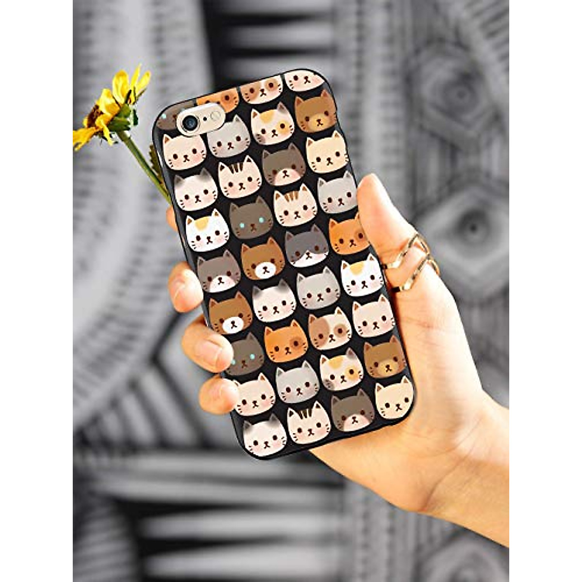 Inspired Cases - 3D Textured Galaxy Note 10 Plus Case - Rubber Bumper Cover - Protective Phone Case for Samsung Galaxy Note 10 Plus - Tiny Cat Faces Pattern - Black