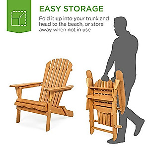 Best Choice Products Folding Adirondack Chair Outdoor Wooden Accent Furniture Fire Pit Lounge Chairs for Yard, Garden, Patio w/Natural Finish, 350lb Weight Capacity - Brown