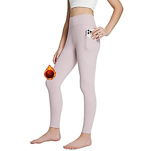 BALEAF Youth Girls Fleece Lined Leggings Winter Warm High Waisted Kids Athletic Pants Hiking Running Yoga Light Purple M