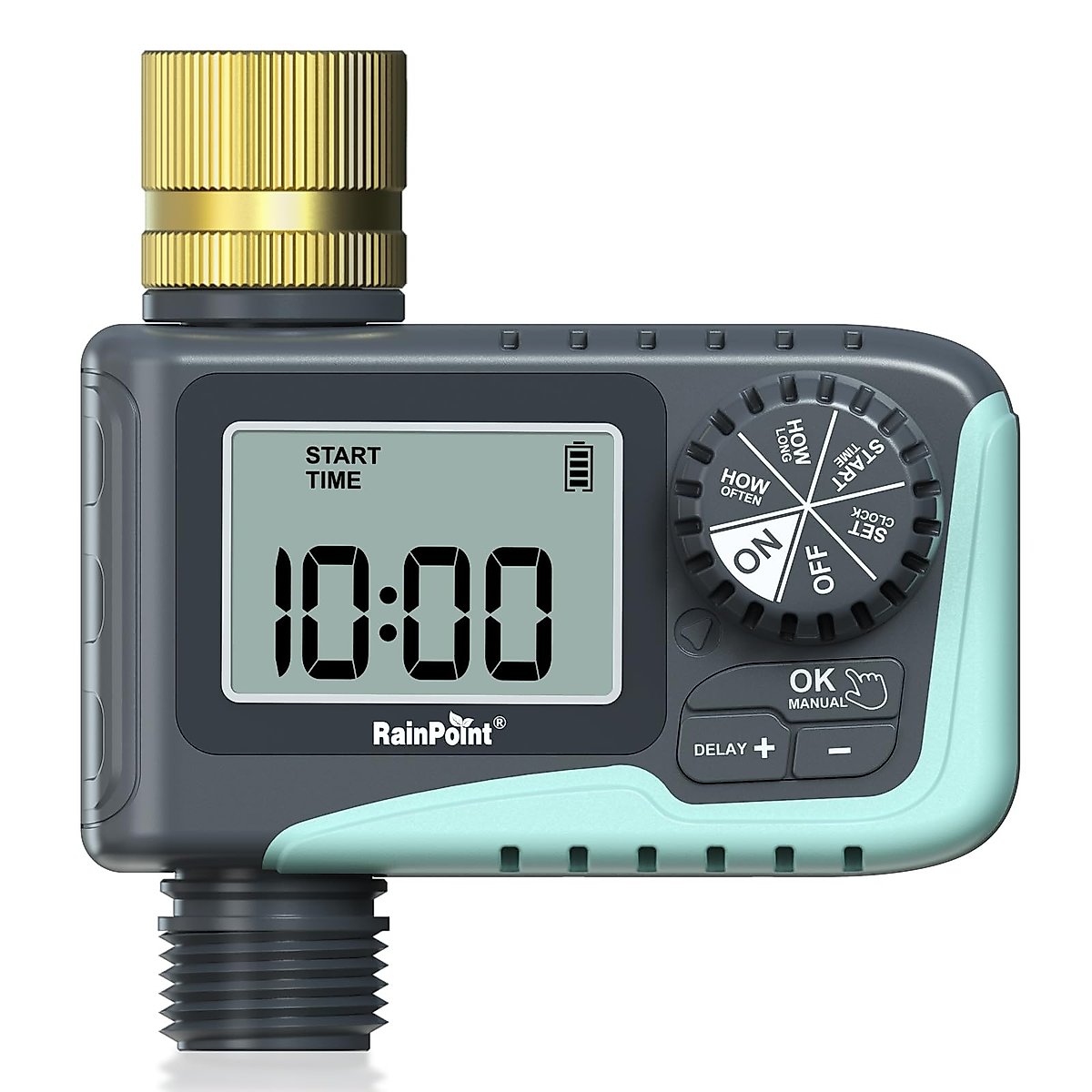 RAINPOINT Sprinkler Timer with Brass Swivel, Water Timer for Garden Hose, Programmable Hose Timer with Rain Delay/Manual Watering, Digital Irrigation Timer System for Lawns, 1 Outlet
