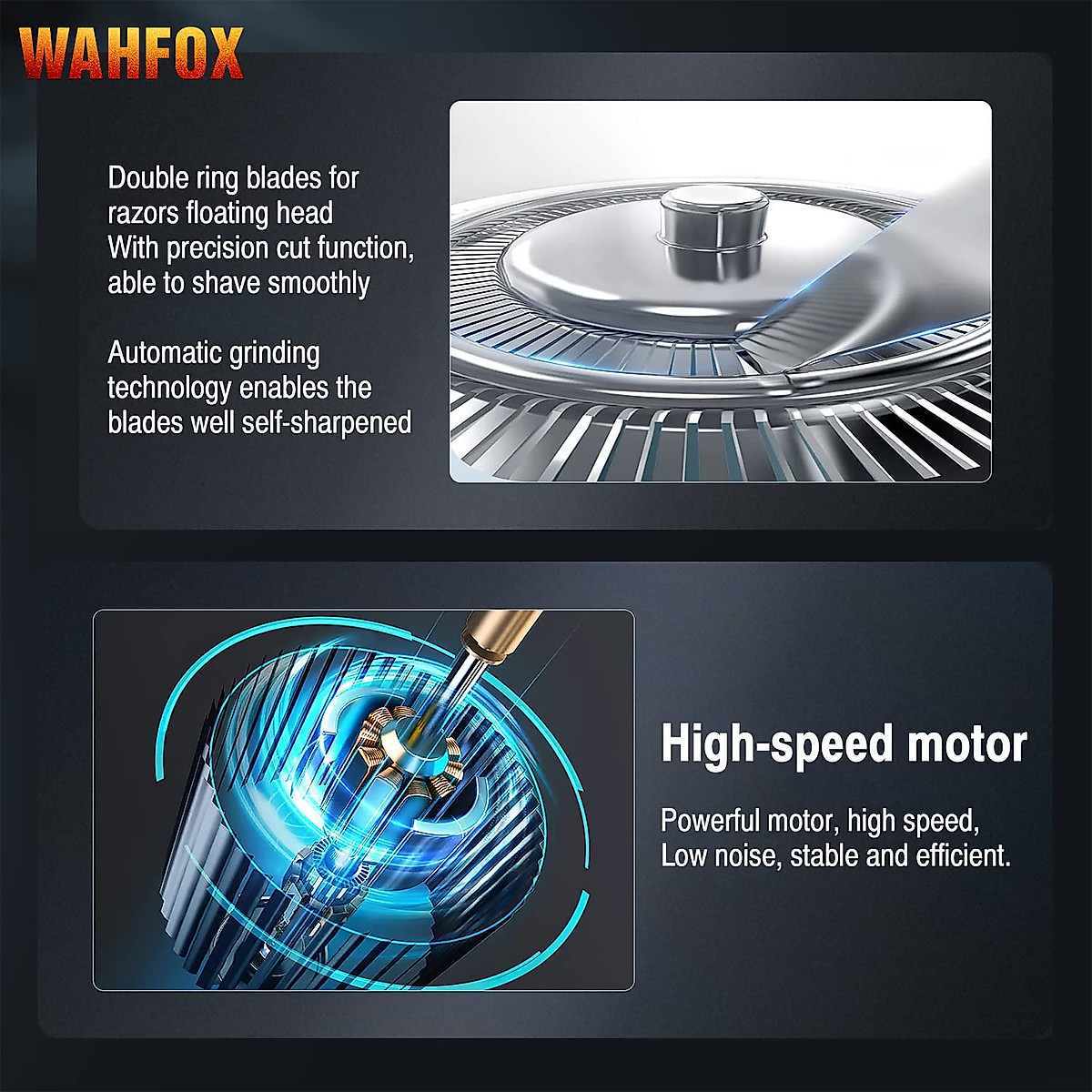 WAHFOX Electric Shaver Wet & Dry Shaver with Charging Stand, Pop-up Trimmer, with Shaving Cream, Rechargeable Shaver