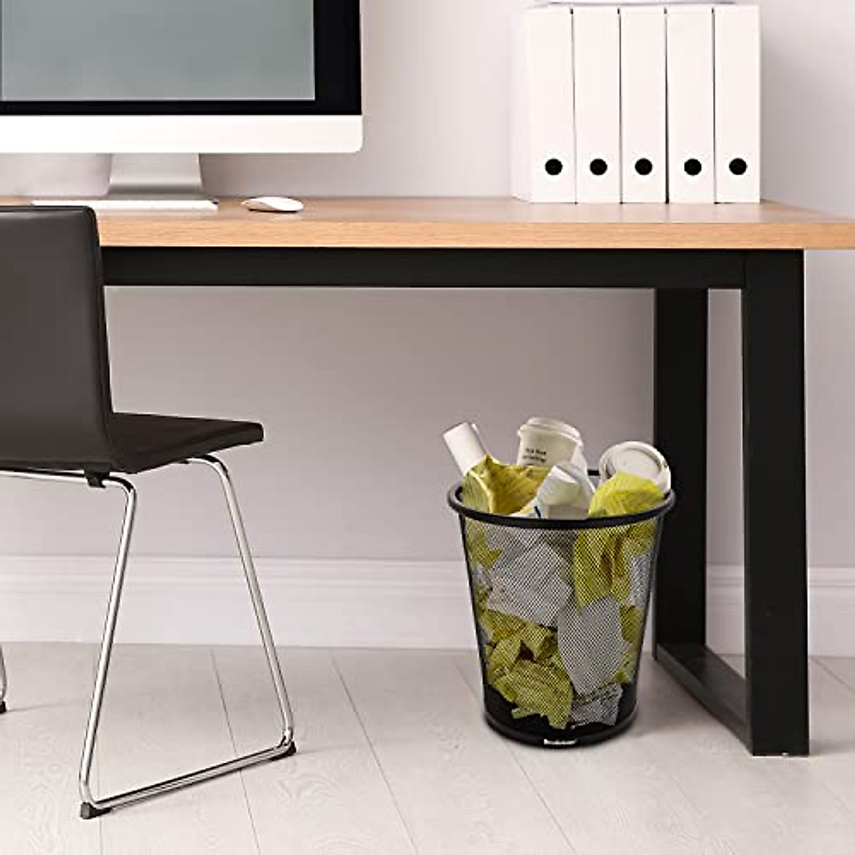 Brookstone [3 Pack Metallic Mesh Wastebasket for Office & Home, Open Top, Under Desk Trash Can, Lightweight & Sturdy Recycling Bin