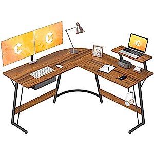 CubiCubi L Shaped Desk, Computer Corner Gaming Desk with Large Monitor Stand, 51.2" Home Office Writing Table, Workstation with Storage Drawer, Space-Saving, Black