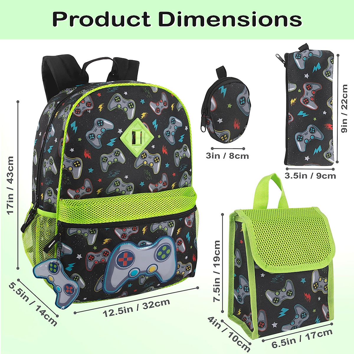 Trail maker Boy's 6 in 1 Backpack With Lunch Bag, Pencil Case, and Accessories