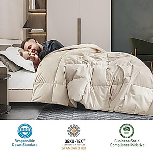 Bafode Goose Down Comforter Queen Size - All Seasons Duvet Insert Queen - Fluffy Goose Feather Down Comforter with Organic Cotton Shell - Luxury Comforter for Queen Size Bed Fill with 54 Oz Goose Down