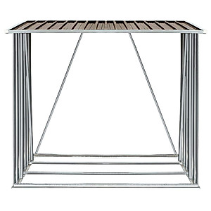 Garden Log Storage Shed with Sloping Roof and Extra Tubes, Heavy Duty Outdoor Backyard Timber Storage Cabin, Firewood House, Steel Floor Frame, Fireplace Tool, Galvanized Steel, 64.2"x32.7"x60.6"