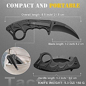 MADSABRE Claw Knife Cool Pocket Knife for Men - 8.5 Inch Large Camping Folding Knives with Clip Hunting Hiking Survival EDC Foldable Knife (Black)