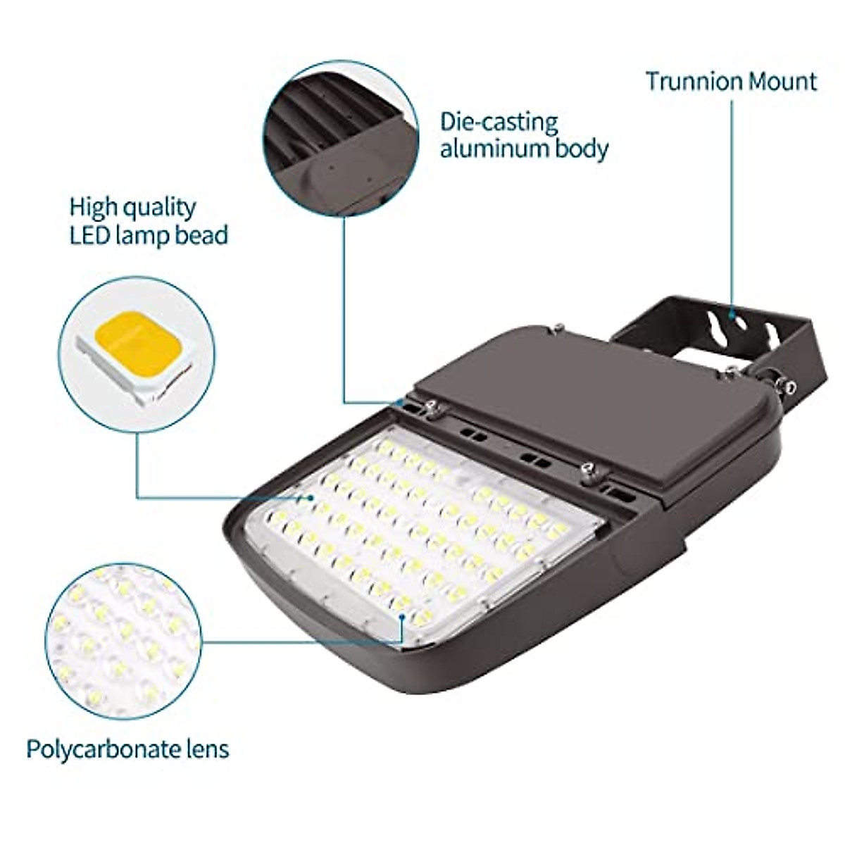 Xbuyee 150W LED Parking Lot Light with Dusk to Dawn Photocell, Dimmable Commercial Outdoor Shoebox Lights with Trunnion Mount, 130LM/W 5000K 100-277V IP65, Power Selectable (75W/100W/150W) ETL Listed