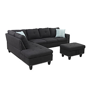 NicBex Sectional Couches for Living Room Modern Wide Left Hand Facing Sofa & Chaise with Ottoman Sectional Couch Comfy Couches for Living Room, Apartment, Charcoal Grey