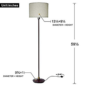 Kopolom Floor Lamp for Living Room, Modern Standing Lamp with Hanging Drum Shade, Thickened Tall Pole Lamp for Office with Button and Floor Switch (Bronze Button Switch)