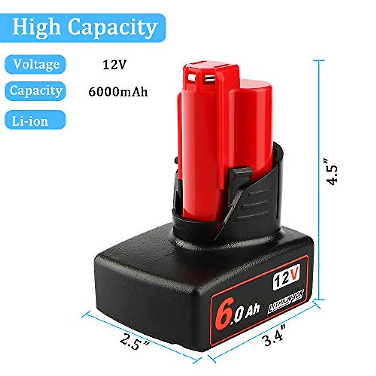 TENMOER 2 Pack 6.0Ah Compatible with Milwaukee M12 Battery Replacement for Milwaukee M12 12V Batteries 48-11-1860