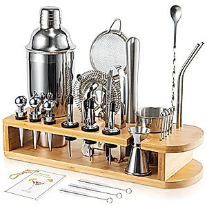 Semderm Cocktail Shaker Set Mixology Bartender Kit with Bamboo Stand | 26-Piece Cocktail Kit Bar Set with All Essential Bar Tools | Perfect Cocktail Set and Bar Kit for Drink Mixing Experience