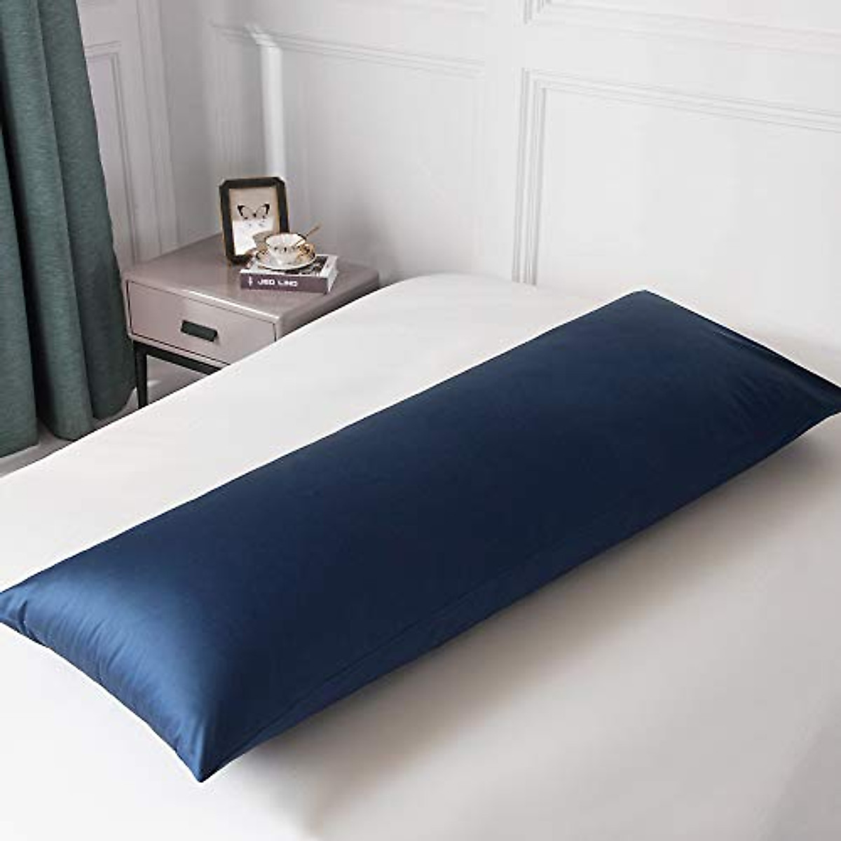 Leeden Body Pillow Cover, 100% Cotton, 800 Thread Count, Soft Breathable Long Pillow Case, Envelope Closure (Navy Blue,21"x 54")