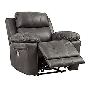 Signature Design by Ashley Erlangen Faux Leather Power Recliner with Adjustable Headrest & USB Charging Port, Gray