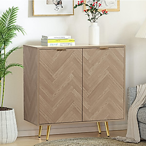 Anmytek Modern Sideboard Buffet Cabinet, Natural Oak Accent Cabinet with 2 Doors and Adjustable Shelf Spaicous Storage Cabinet for Living Room Kitchen Hallway, H0058