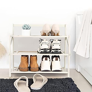 COMAX Folding Bamboo Shoe Rack for Entryway Small Space, Installation-Free Foldable Shoes Storage Organizer, Free Standing Three Shelf Shoe Stand for 6-9 Pairs, Small Shoe Rack 3 Tier 20 Inch Wide