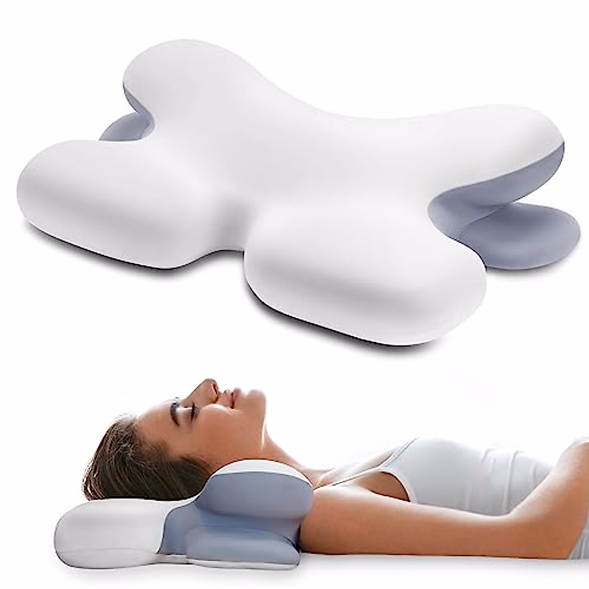 DONAMA Cervical Neck Pillow,Ergonomic Contour Orthopedic Pillow for Neck and Shoulder with Soft Cooling Pillowcase,Memory Foam Support Sleeping Pillow for Side,Back,Stomach Sleeper
