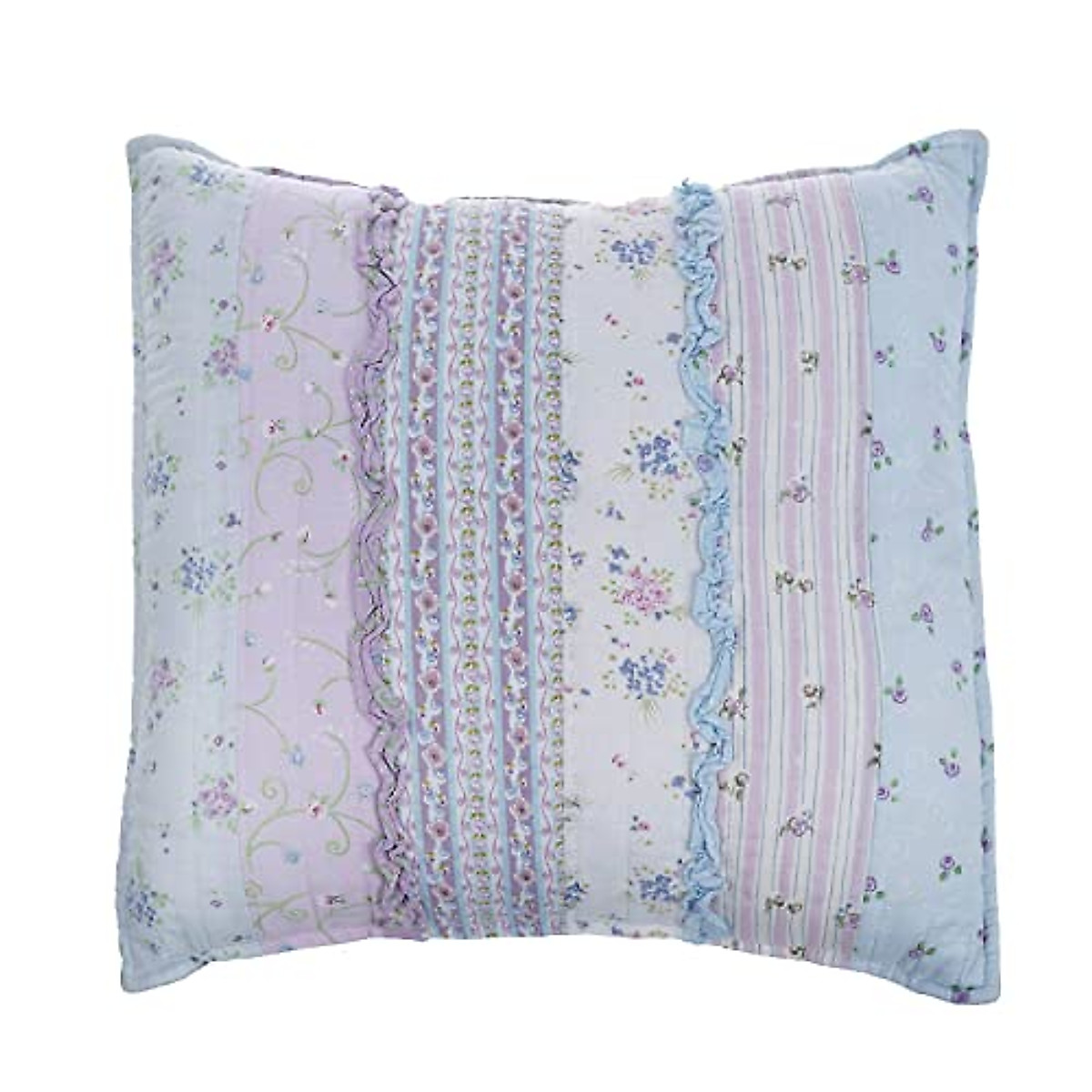 Cozy Line Home Fashions Purple Lavender Ruffle Decorative Pillow (Purple Floral Stripe, Decor Pillow -1pc)