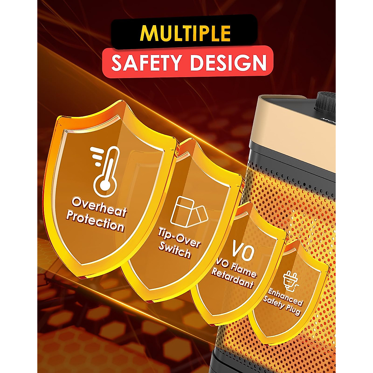 Space Heater, 1500W Ceramic Electric Space Heater Overheating & 45° Tip-Over Protection, 3 Mode PTC Fast Safety Heating, Portable Small Space Heater Fan for Office Bedroom Desk Indoor Use