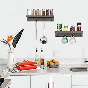 Coat Key Hooks with Storage Shelf, Wall Mounted Entryway Shelf Coat Hooks Set of 2 Solid Wood Hallway Hanging Shelf for Key Hat, Rustic Green